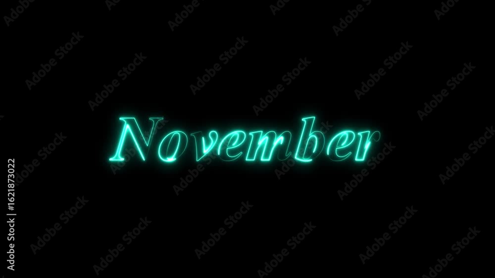 Neon November text animation on black background. November month neon ...