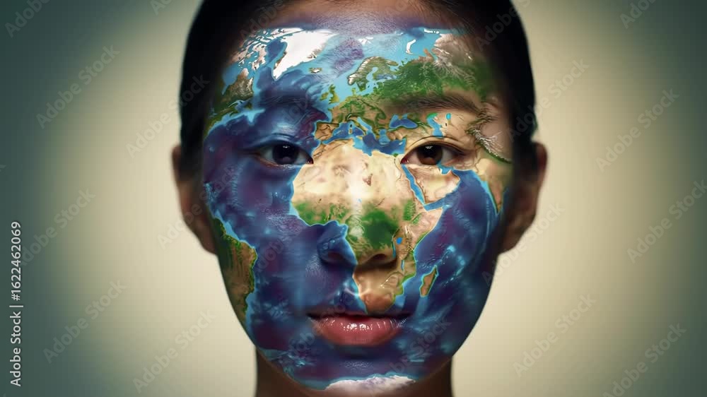 Face shows world map with oceans and continents detail view vídeo de ...
