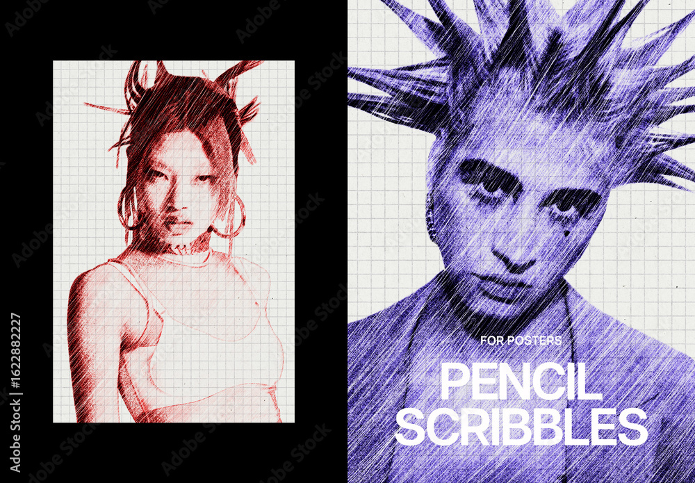 Pencil Scribble Poster Photo Effect Mockup Stock Template | Adobe Stock