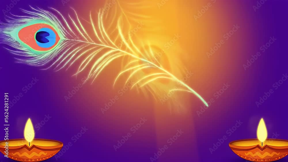 Festive Krishna Janmashtami animation with purple to saffron gradient ...