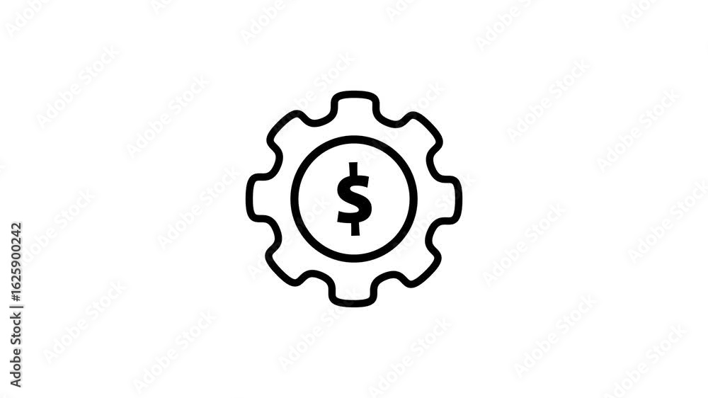 Professional money management icons featuring dollar symbol inside gear ...