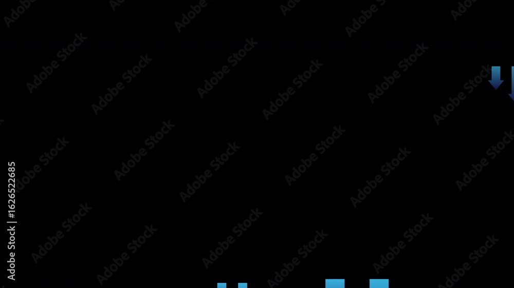 Blue Downward Arrows Looping Animation on Black Background Showing ...