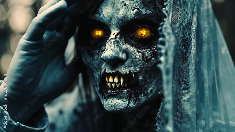 Demonic Spirit with Sharp Teeth and Yellow Eyes Stock Video | Adobe Stock