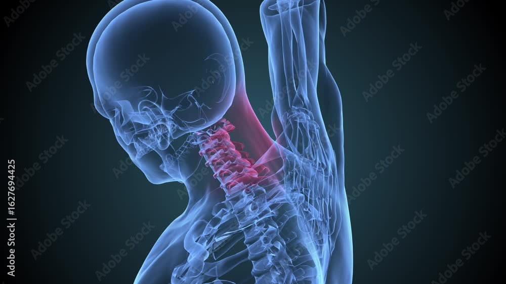 Neck pain. Pain in back and neck joints. X-ray, anatomical pain areas ...