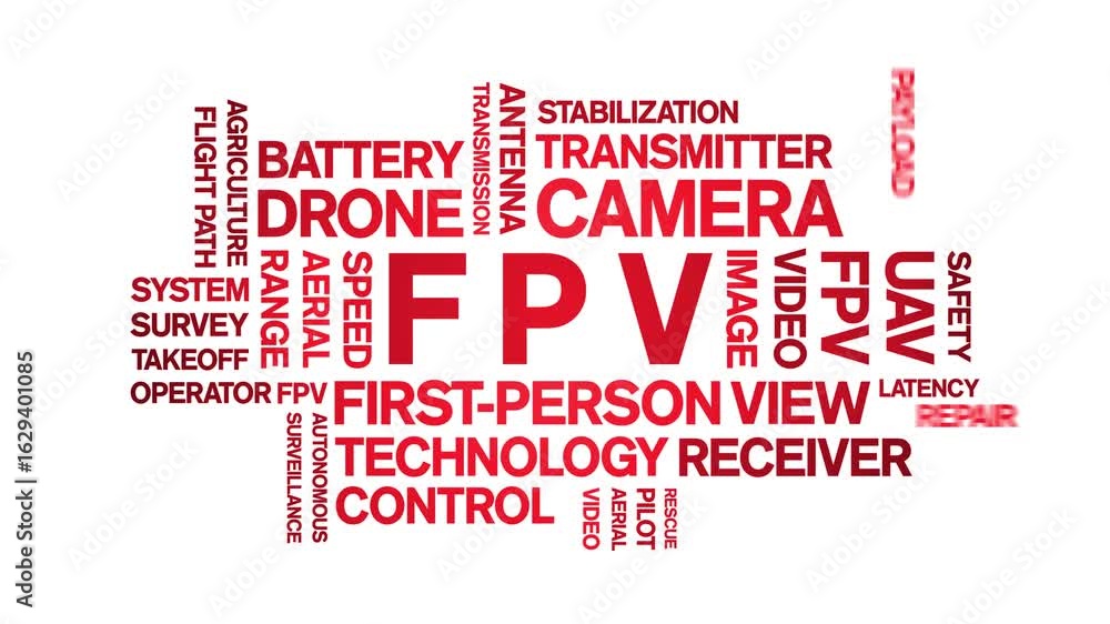 FPV First Person View animated word cloud-text design animation tag ...