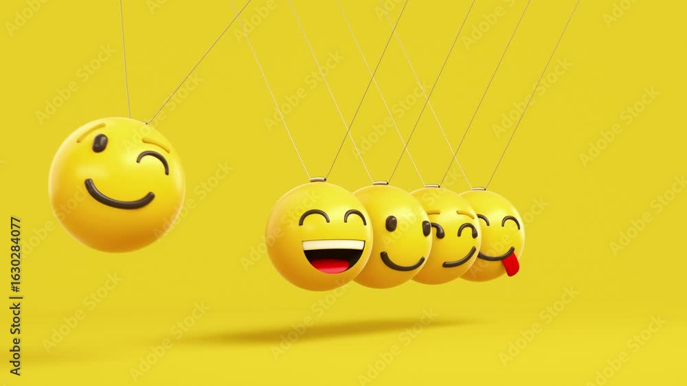 Newton's cradle happy emoji concept. Friendly emoticons swinging as ...