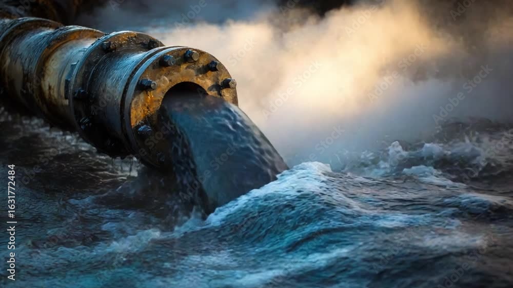 Water Pollution Discharge: An industrial pipe spews polluted water into ...