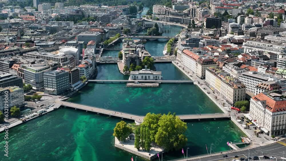 Geneva lake with famous fountain Jet d'Eau , symbol of Swiss city of ...