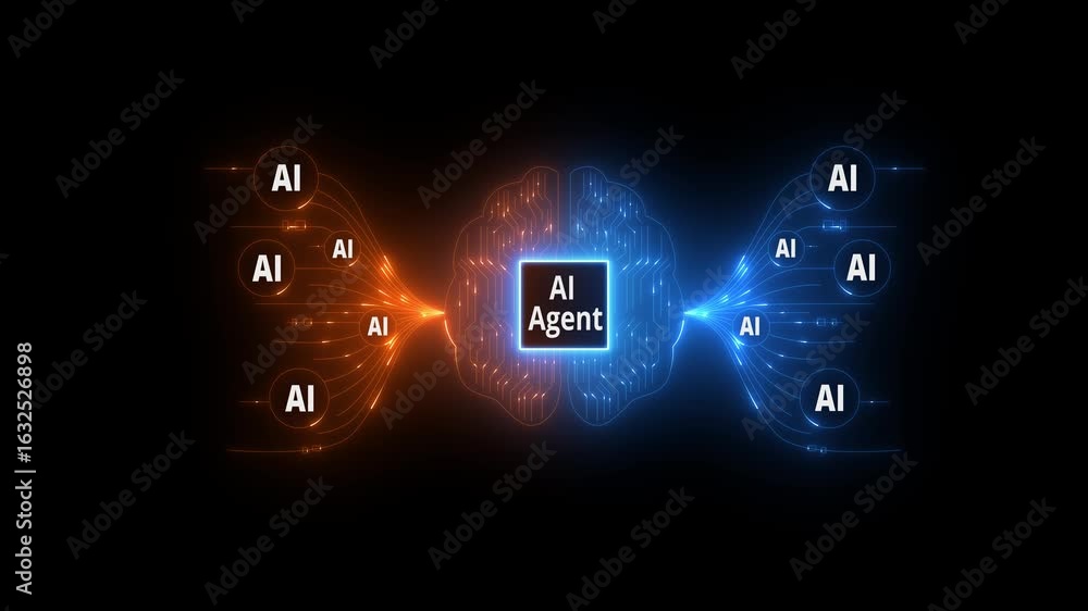 Activating AI Agent on futuristic holographic dashboard with dynamic ...
