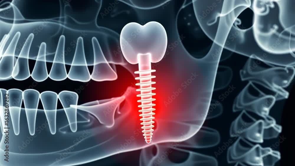 x-ray scan, dental implant, bone integration. Oral health. Tooth root ...