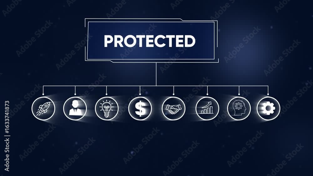 Animated diagram showing process flow with icons for startup and ...