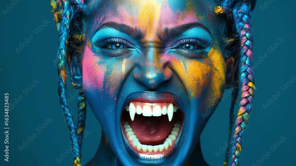 A woman showcases intricate braid styles and colorful body paint and ...