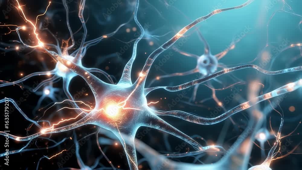 Animated Neuron Network Showing Electrical Impulses in Brain System ...