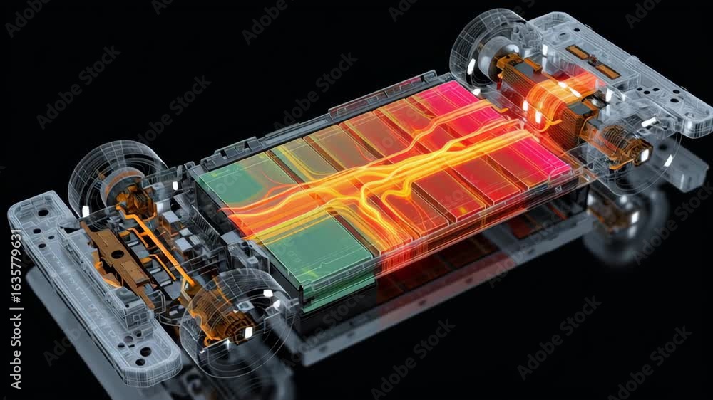 Cross section electric vehicle battery pack energy flow internal ...