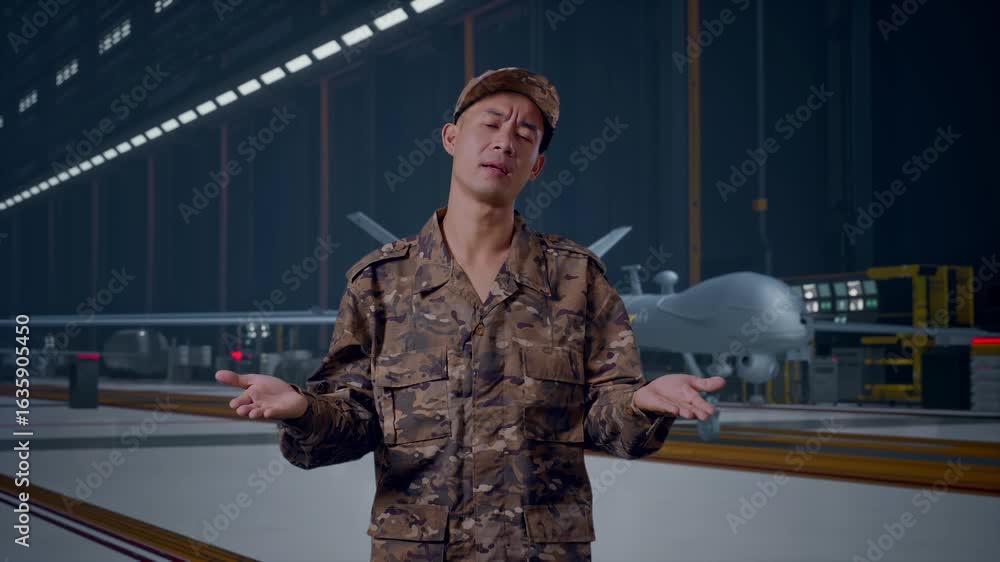 Wondering Asian Man Soldier Saying Why And Standing Doubtfully With ...