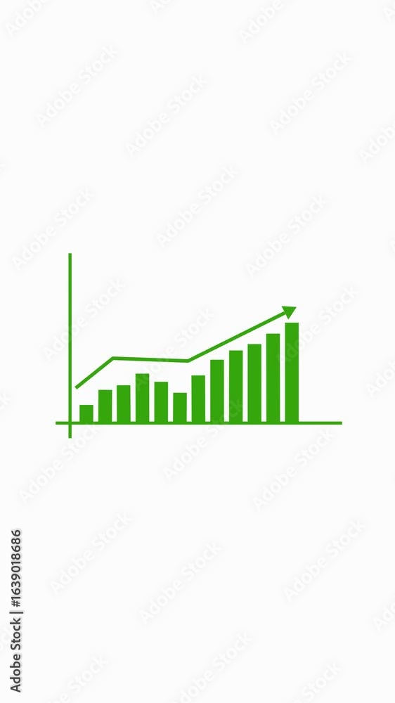 Vertical animated green chart with rising trend line graph. Green ...