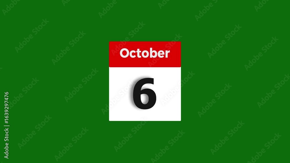 October month 6 date calendar icon animation. Digital October month ...