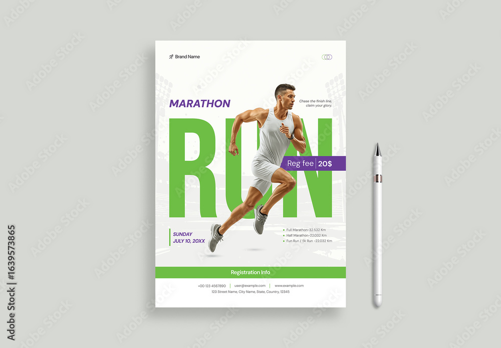 Modern Marathon Run Event Flyer Template Stock Template | Adobe Stock