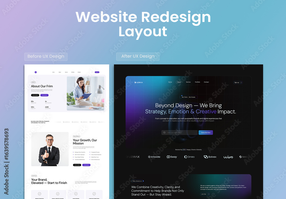 Creative Agency Website Landing Page Redesign UI UX Design Layout Stock ...