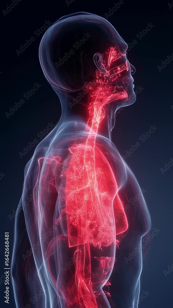 Dynamic CGI of respiratory tract highlighting red blinking bronchi ...