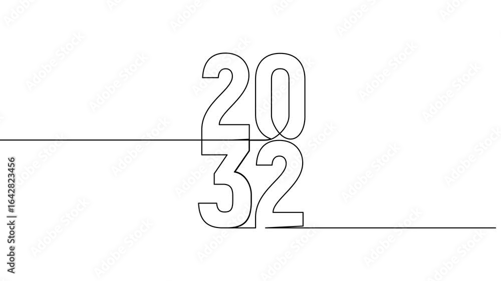 2032 year continuous line art clip self drawing animation on white ...