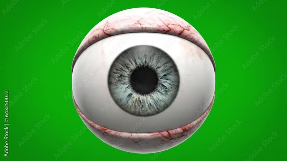Human eye, detailed close-up of realistic eyeball isolated on green ...
