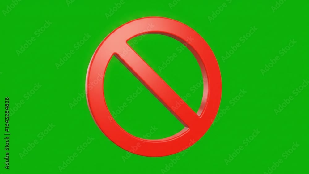 Green screen prohibition sign animation, rotating red no entry symbol ...