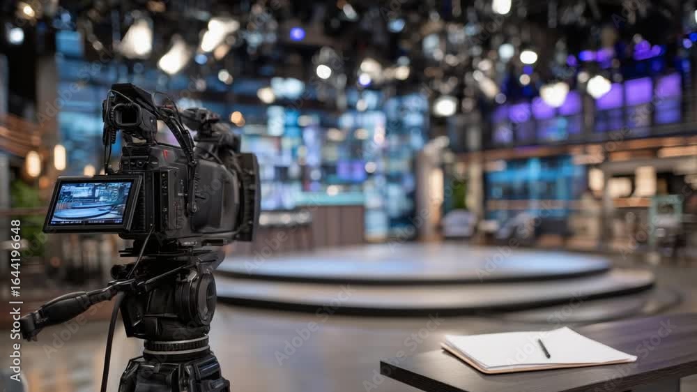 A well-organized film studio setup featuring a centrally positioned ...