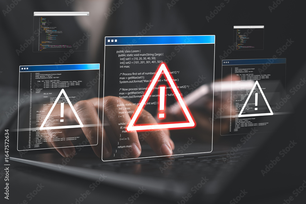Poster Cybersecurity alert concept with hacker phishing laptop showing ...