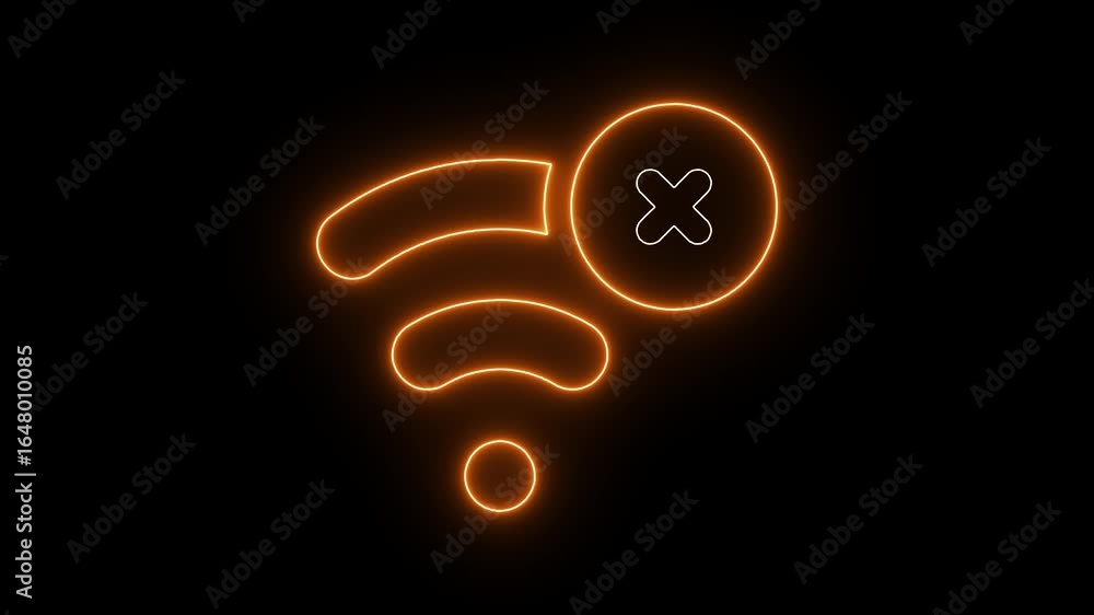 Neon line wifi icon with cross no connection. Red wifi icon with cross ...
