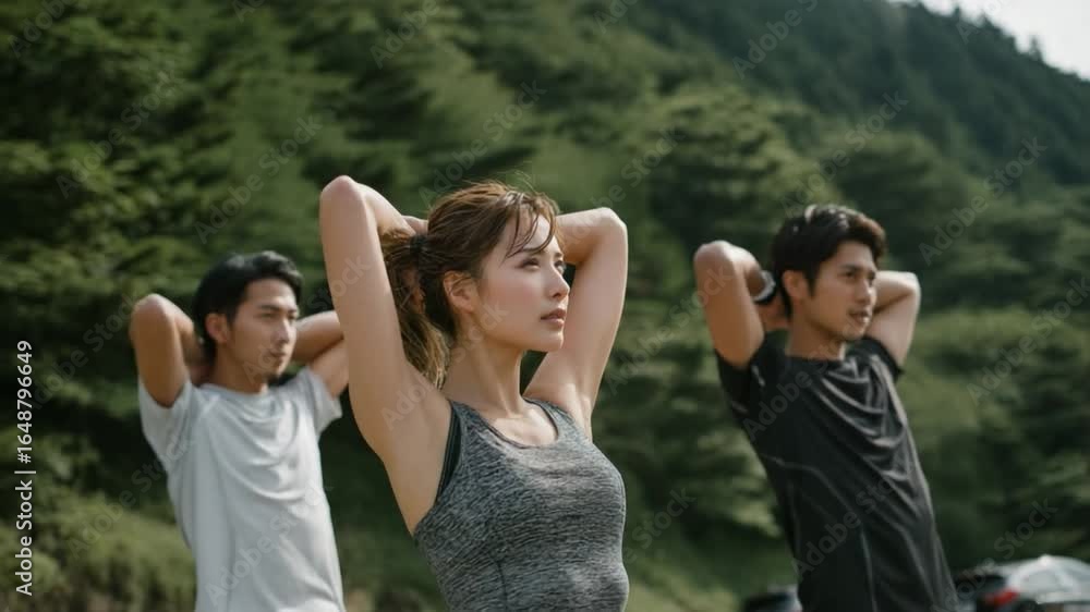 Group Stretching in Natural Setting: Capture the vibrant synergy of a ...