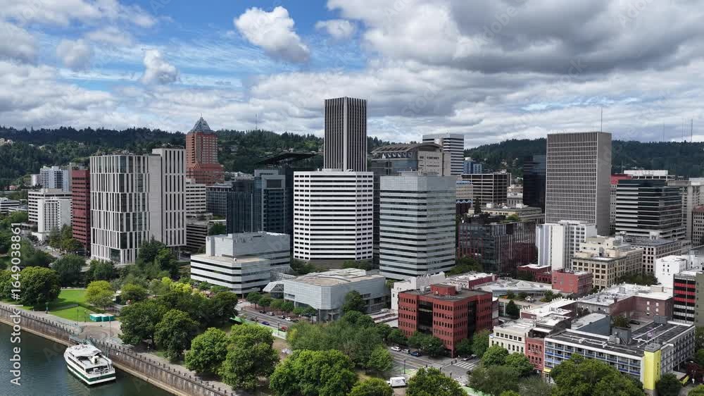 Vidéo Stock An aerial view of Portland, Oregon, reveals the city’s ...