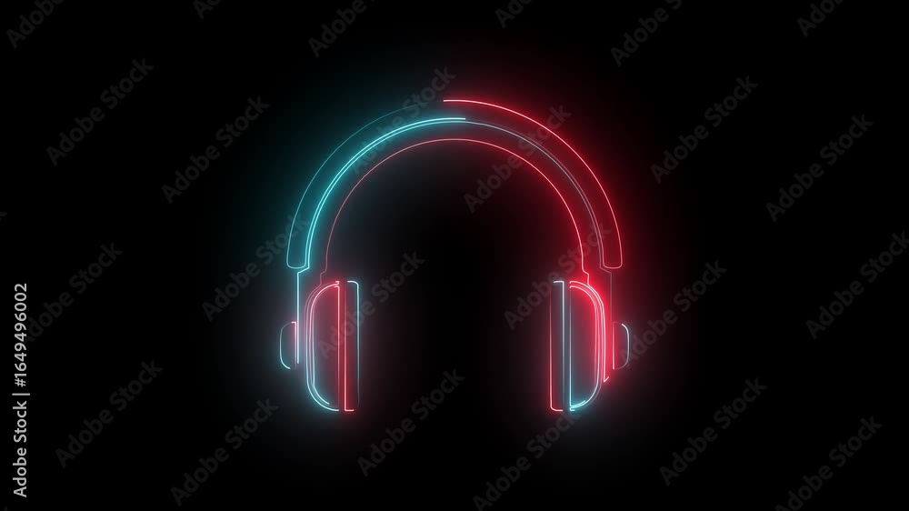 Neon headphone icon animation with red and cyan color. Stock Video ...