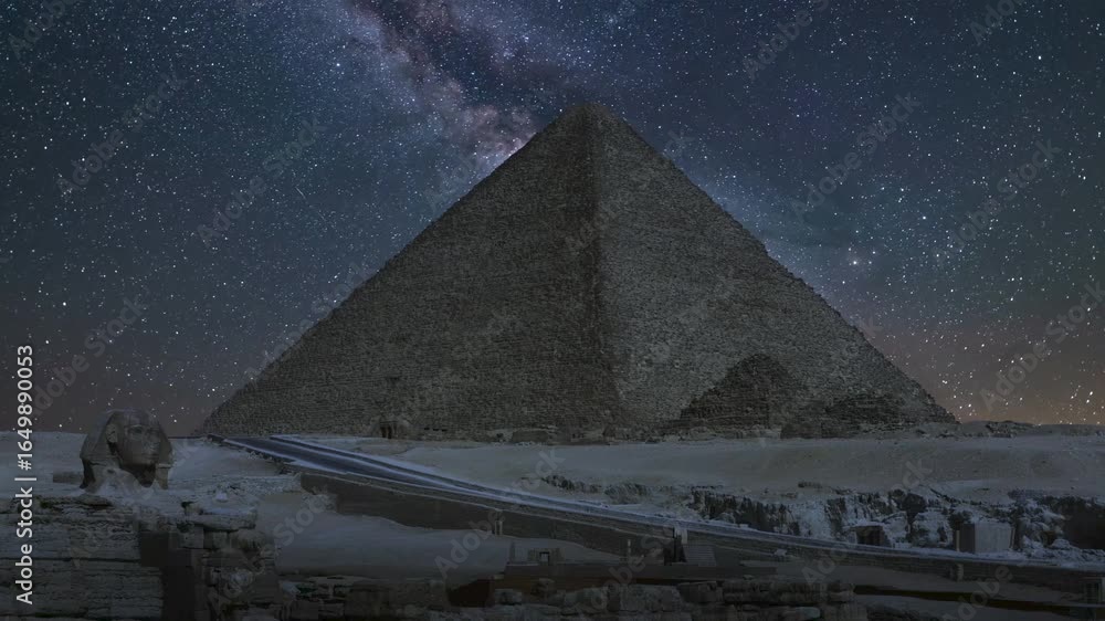 Egypt Sphinx and Pyramid of Khufu Under Milky Way Galaxy in the Night ...