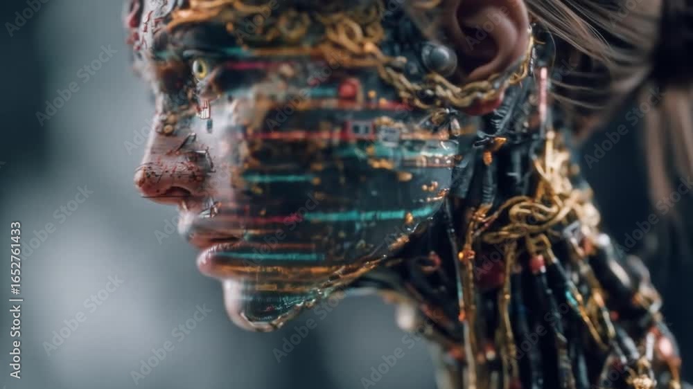 Cyberpunk Portrait Futuristic Cyborg Face with Code Overlay with ...