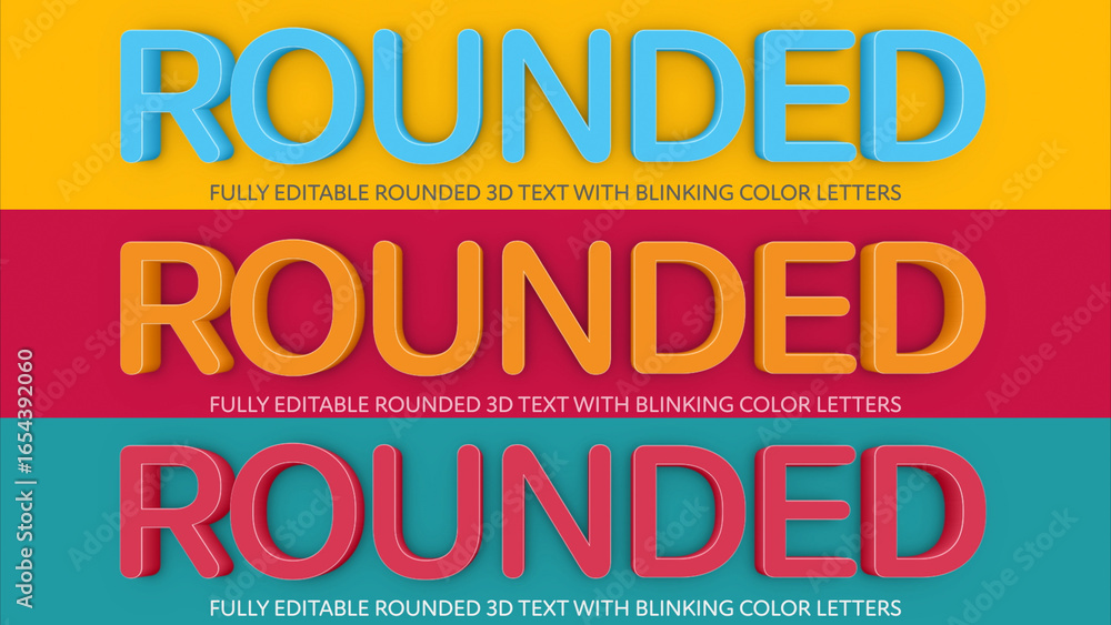 Rounded 3D Text with Blinking Color Letters Stock Template | Adobe Stock