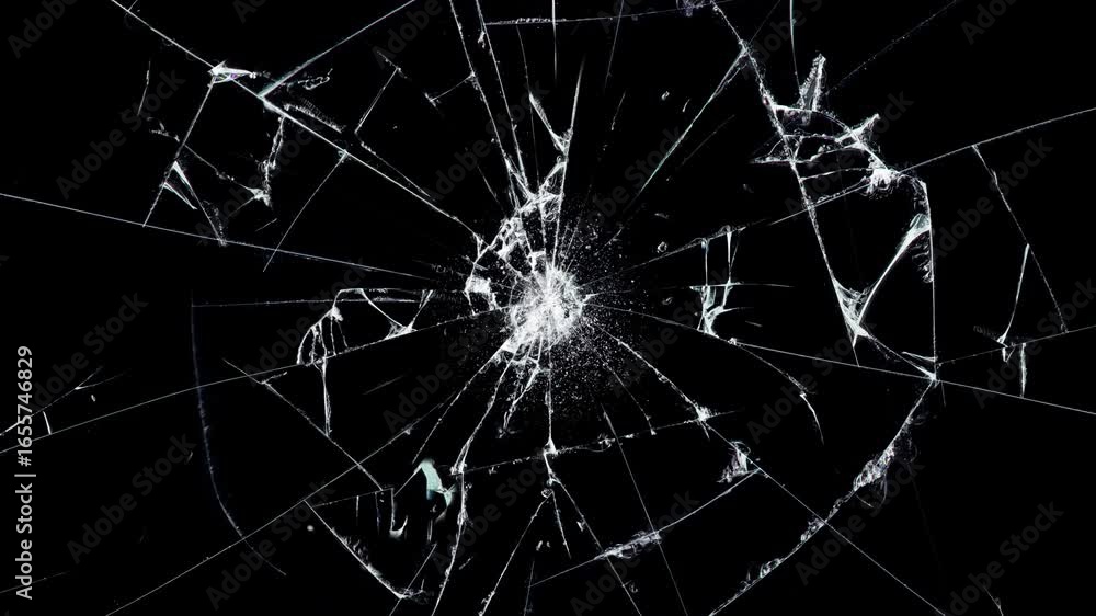 Glass Shattered and Breaks with Bullet Hit, cracks glass fracture ...