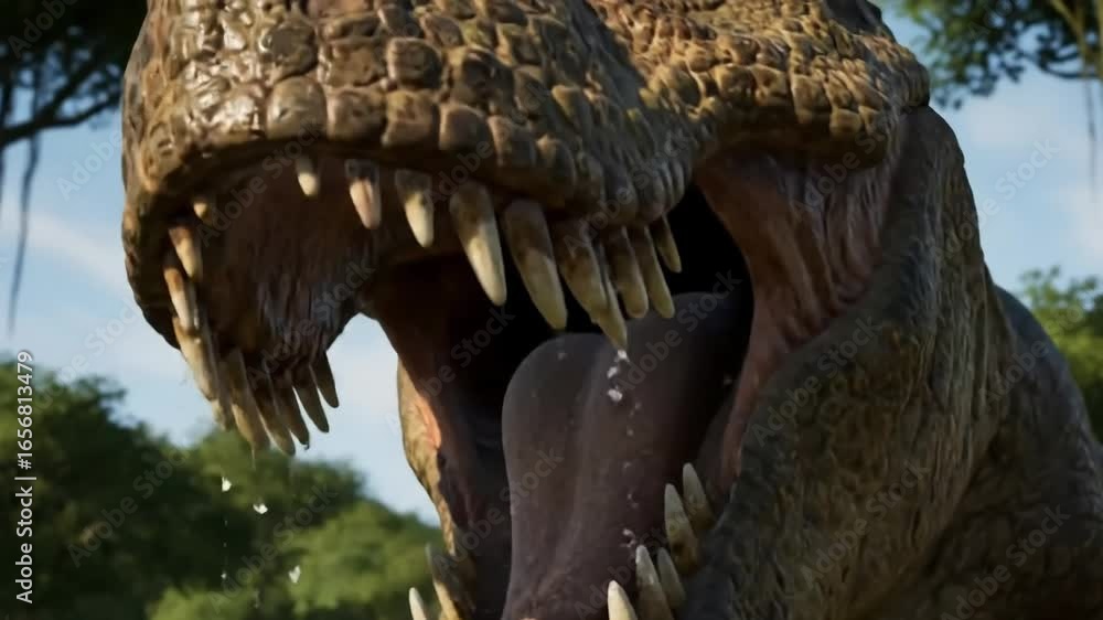 Fierce T-Rex Roaring Close-up in Jungle - Realistic Tyrannosaurus Rex ...