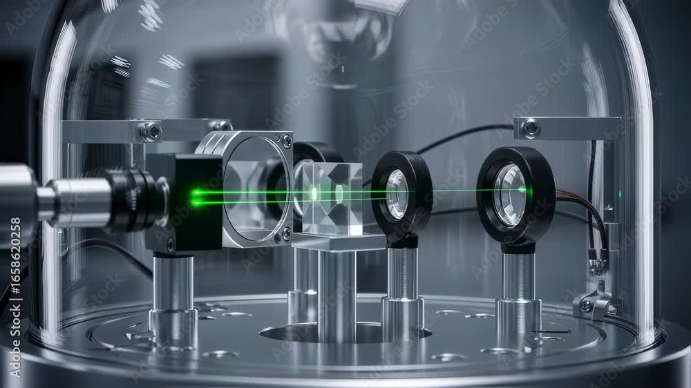 Macro image of laser beam passing through optical elements inside ...