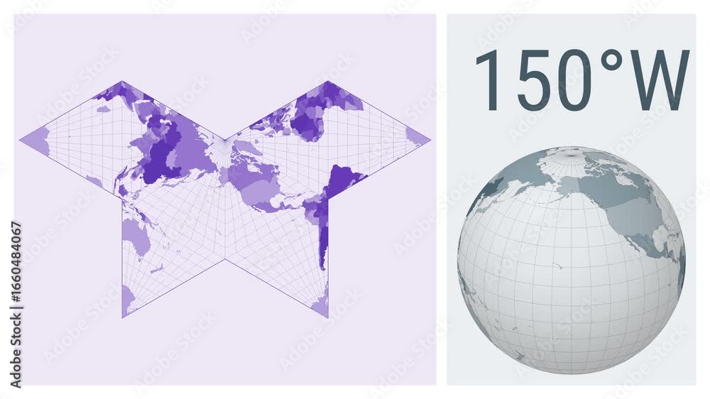 World Map Animation. Collignon butterfly projection. Colored countries ...