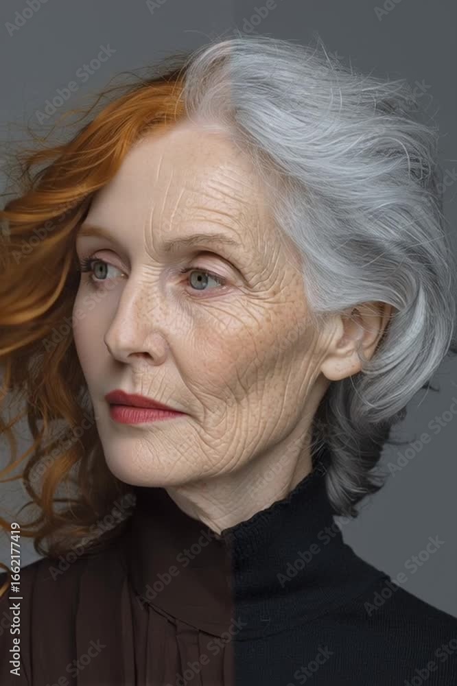 Woman's transformation through the years showing beauty, wisdom, and the marks of aging side by ...