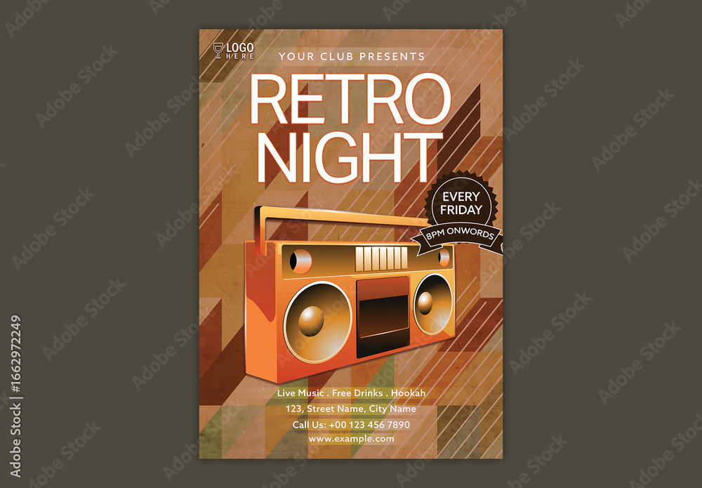 Retro Night Party Flyer with Tape Recorder for Vintage Music Event ...