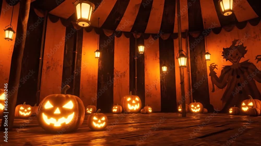 Spooky Halloween Circus Tent with Jack-o'-Lanterns Stock ビデオ | Adobe Stock