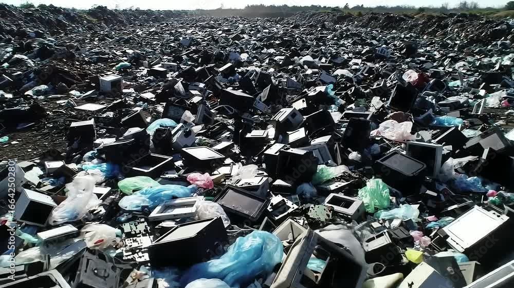 Vast landfill of discarded electronic waste and old computers ...