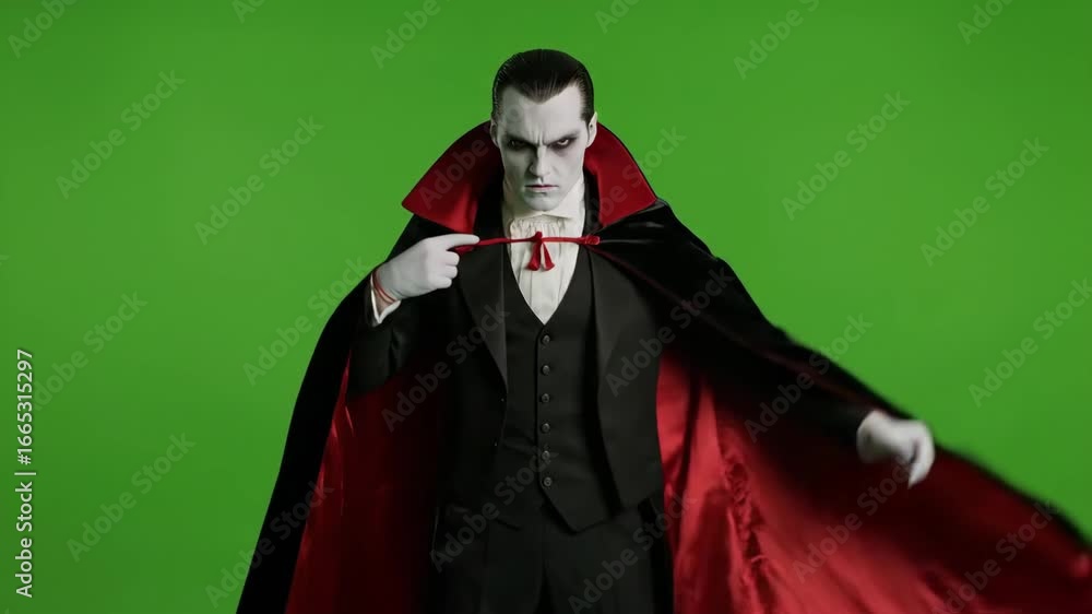 Vampire Donning Dramatic Cape - Green Screen - A vampire in full ...