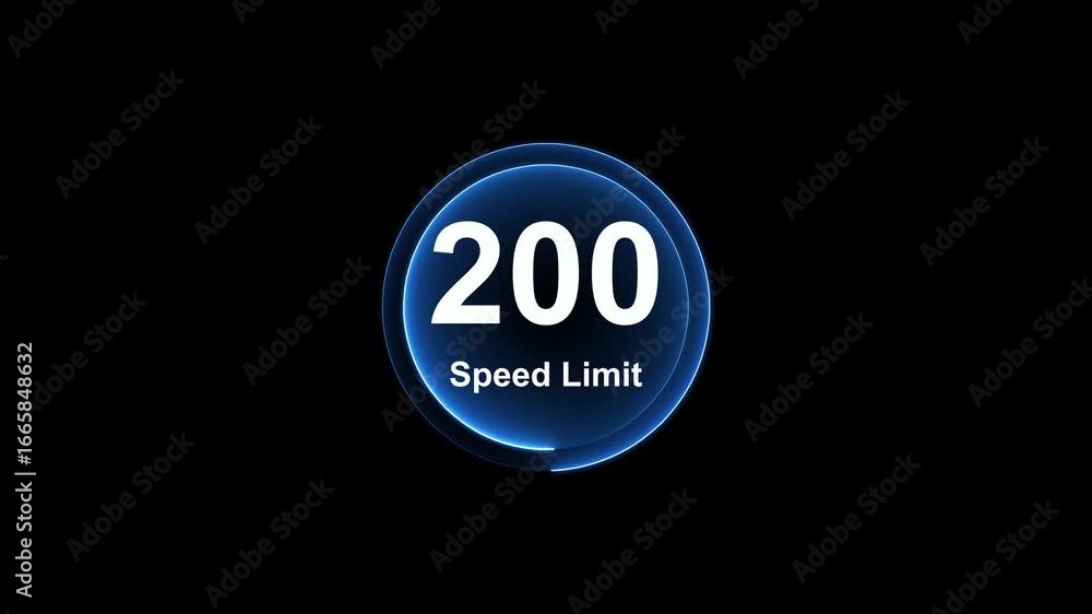 Dynamic road speed limit 200 graphic with futuristic blue neon glow ...