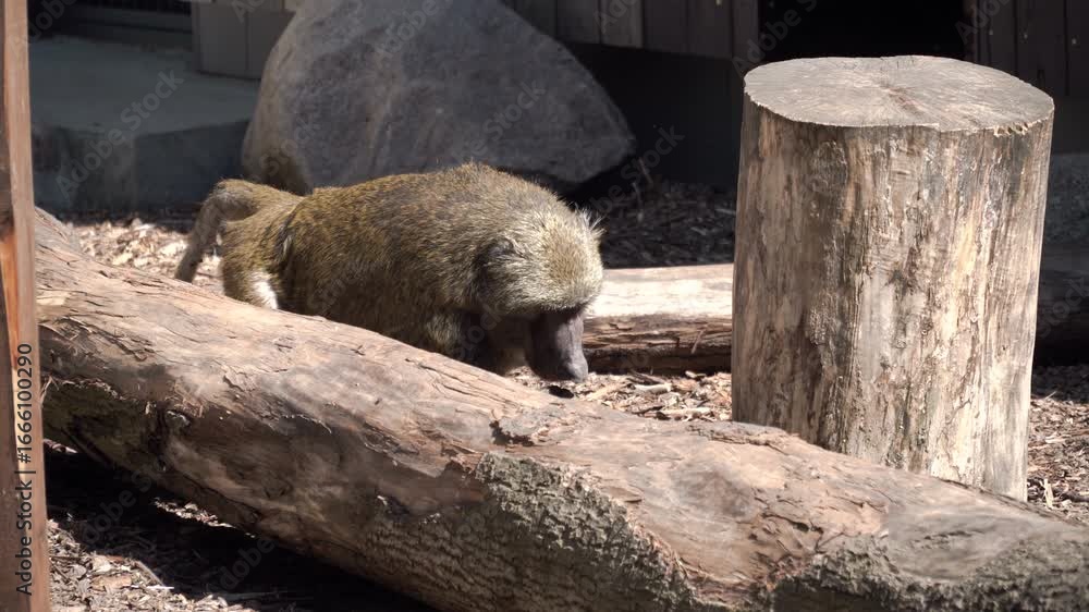Anubis baboon at the zoo is a lmonkey native to Africa. Muzzle is ...
