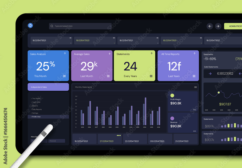 Admin Dashboard Dark UI Template Design Stock Template | Adobe Stock