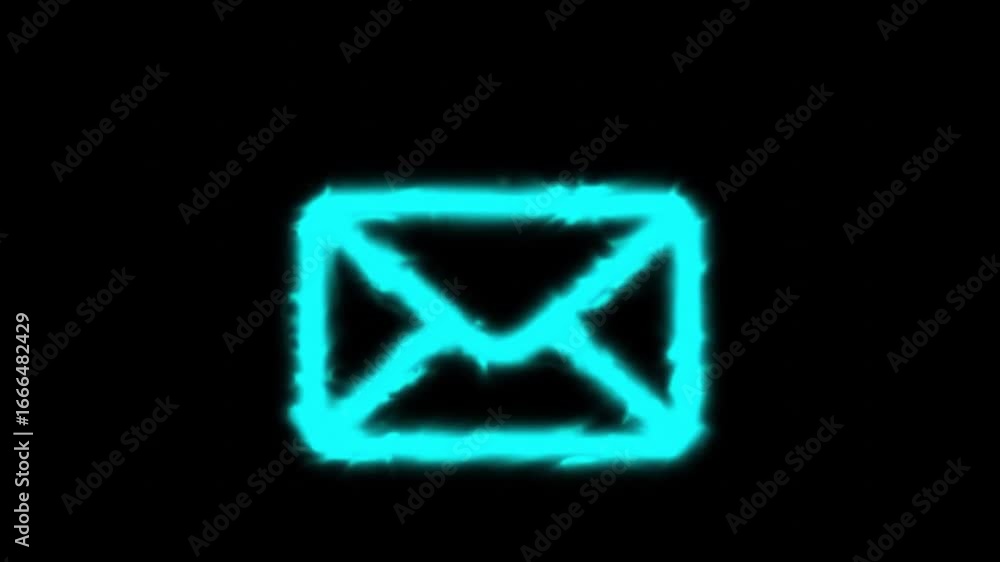 Glowing blue envelope icon on a black background in a simple style ...