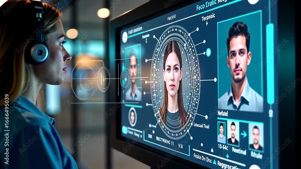 Security terminal, access control, facial recognition. Biometric verification. Cameras ensure ...